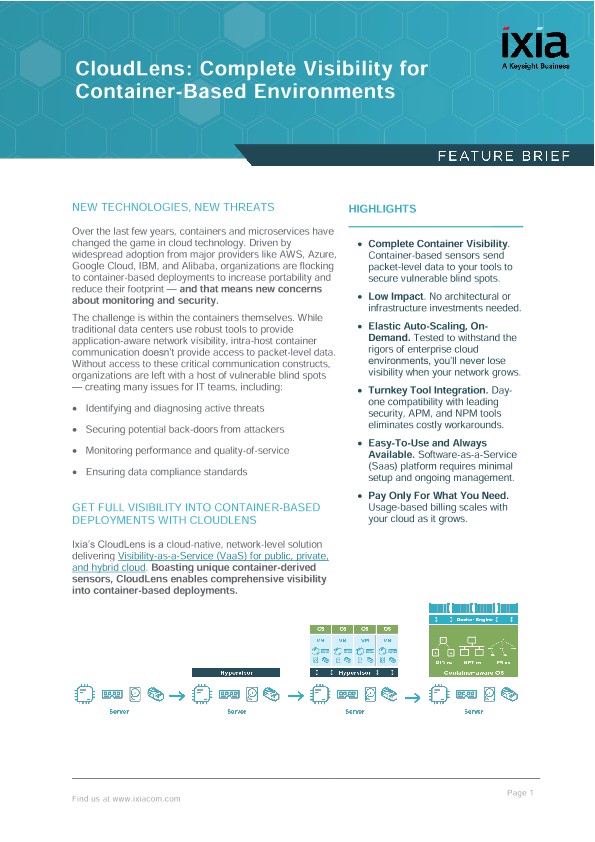 CloudLens: Complete Visibility for Container-Based Environments PDF Asset Page | Keysight